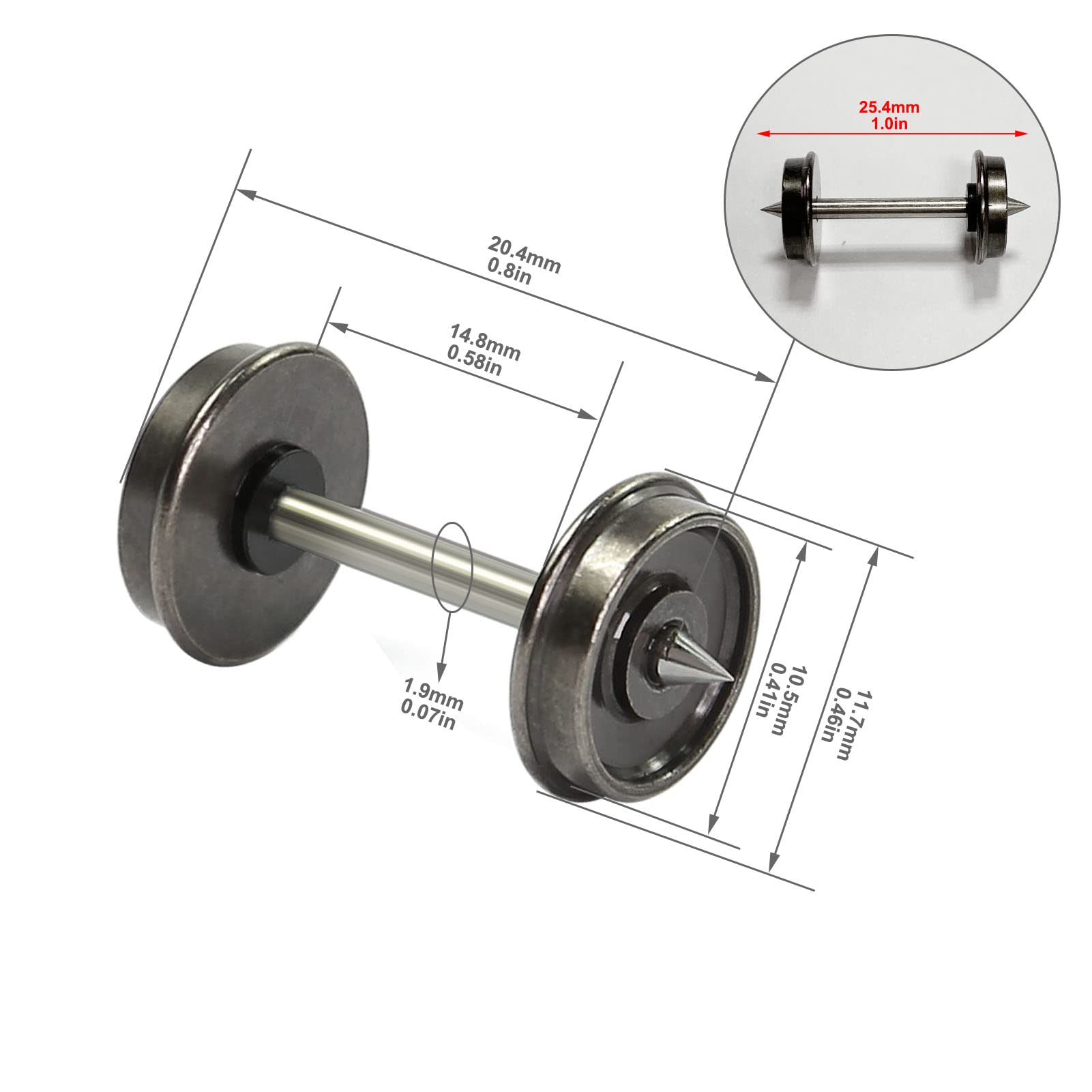 24pcs HO Scale 36" Metal Wheelsets 1:87 Metal DC Wheels Metal Axles C8721
