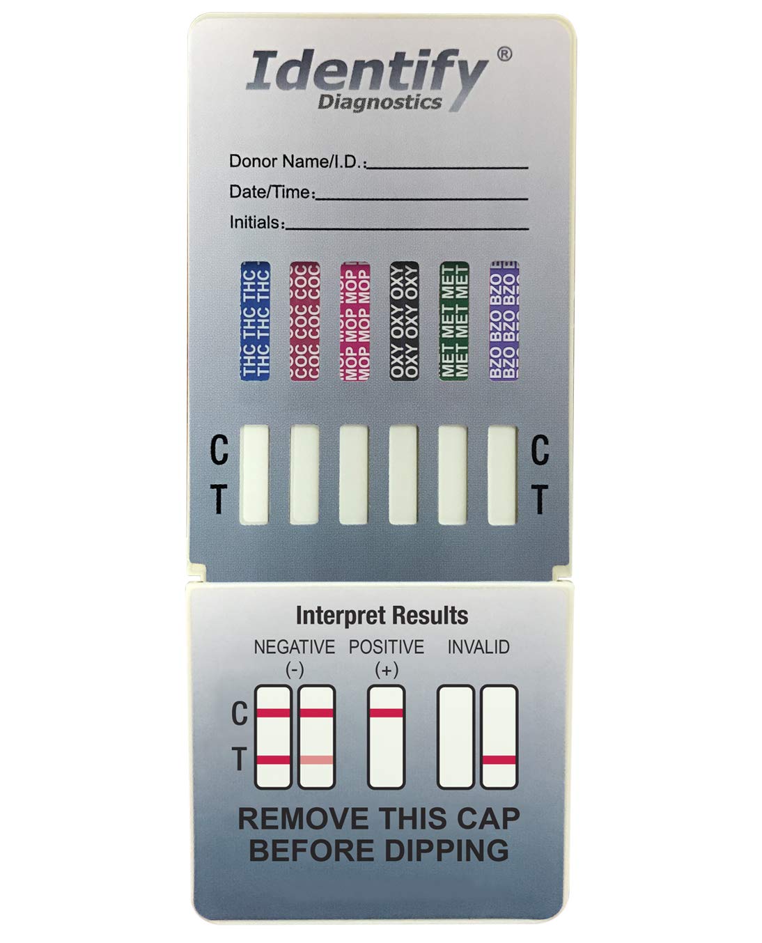 5 Pack Identify Diagnostics 6 Panel Drug Test Dip - Testing Instantly for 6 Different Drugs THC50, COC, MOP, OXY, MET, BZO ID-CP6-DIP (5)