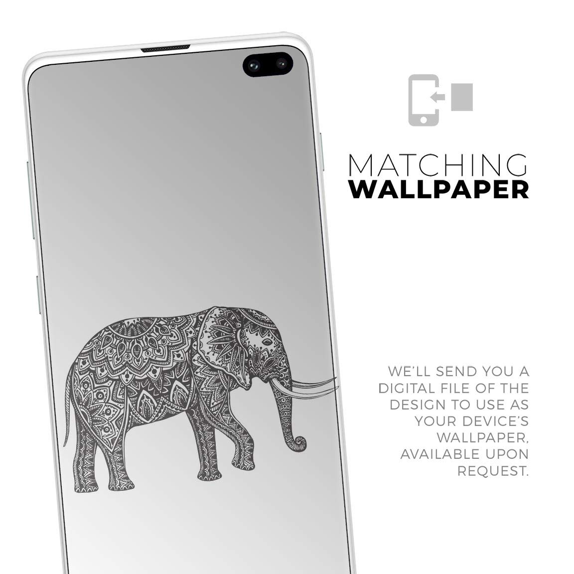 DesignSkinz Black and White Aztec Ethnic Elephant Protective Vinyl Decal Wrap Skin Cover Compatible with The Samsung Galaxy S20 (Screen Trim & Back Glass Skin)