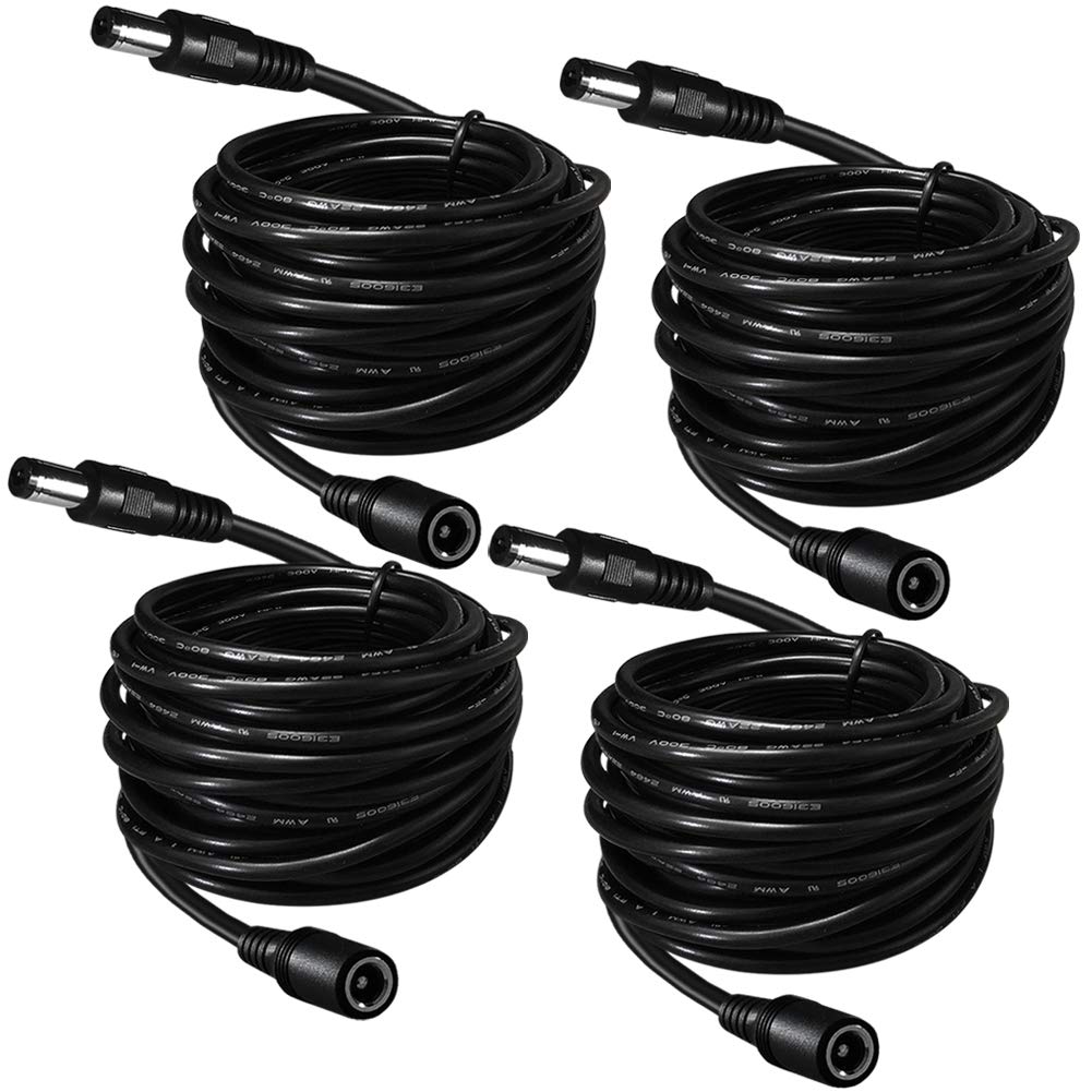 5.5mm x 2.1mm Extension Cord 10FT, DC 12v Power Supply Adapter for CCTV Security Camera Surveillance Indoor IP Camera Dvr Standalone LED Strip, Car, 12 Volt Male to Female Plug Cable 4 Pack