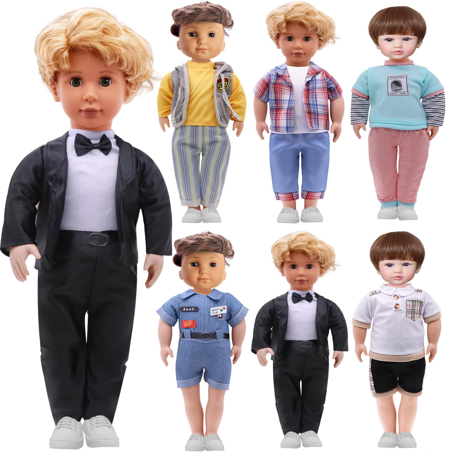 18-inch Boy Doll Clothes Accessories - Logan 18 Pcs 6 Set Doll Outfits Fashion Daily Costume Set Fits All 18 inch Dolls