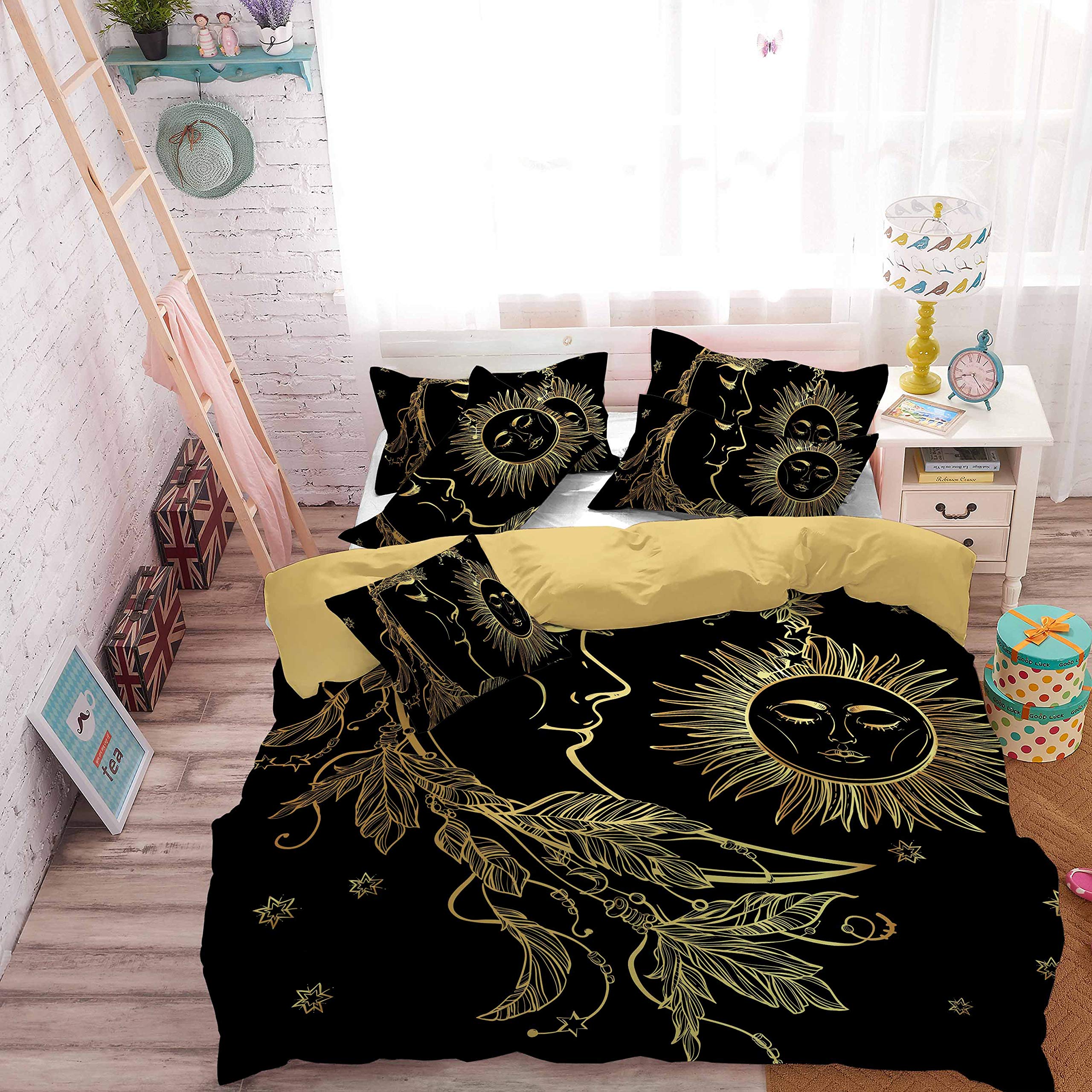 3D Bedding Set Sun and Moon Bedding Print Twin Full Queen King Bedclothes Duvet Cover Set bedlinen (Queen, Sun)