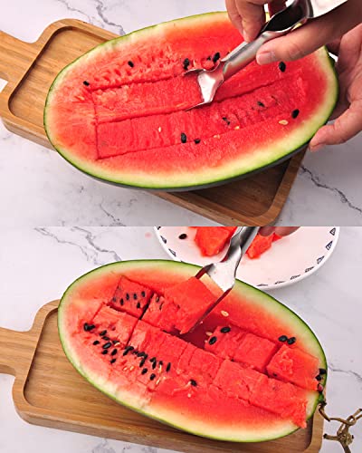 2-in-1 Watermelon Fork Slicer, Watermelon Slicer Cutter, Stainless Steel Fruit Watermelon Cutter for Family Parties Camping, Professional Fruit Forks Slicer for Watermelon Cubes (1PCS)