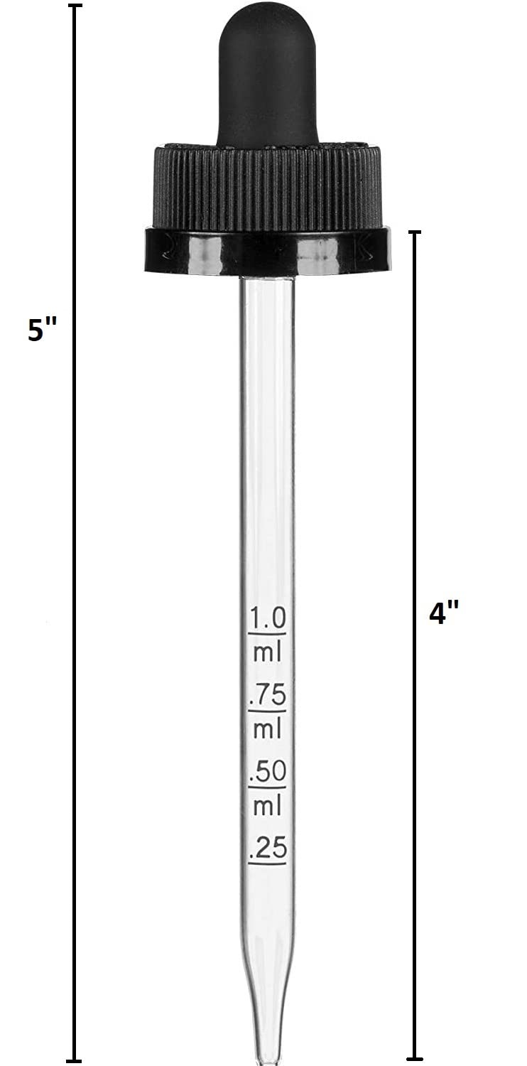 Comfort Axis Calibrated Marked Glass Eye Dropper Caps, Fits only 4 oz 22-400 width (0.866 Inches) Neck Finish Bottles, Black (12 Pack)