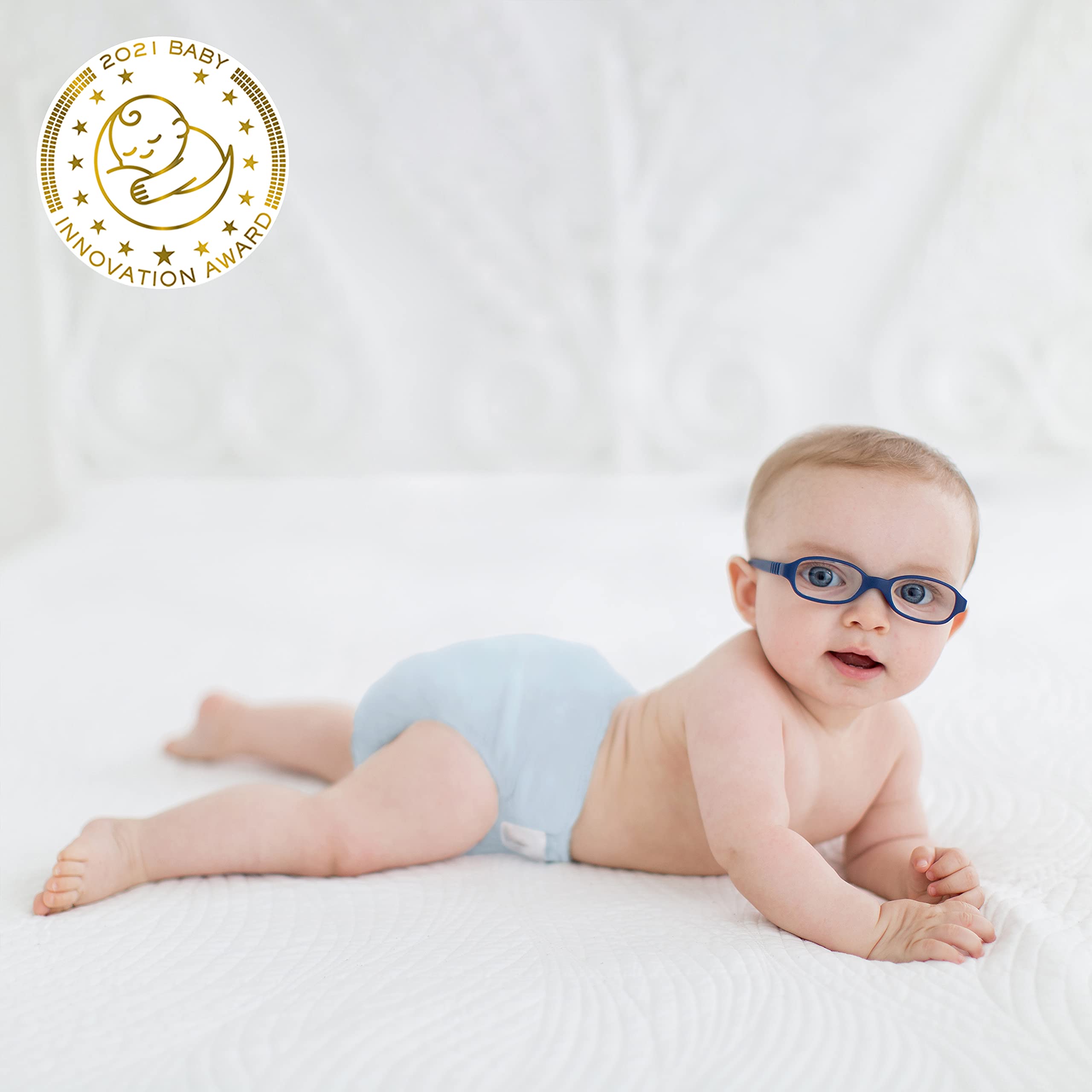 Amazing Baby Hybrid Cloth Diaper Cover/Swim Diaper, Med, Sz 3 (12-25 lbs), Use Boosties Disposable or Reusable Inserts, Pastel Blue, SmartNappy Set: Cover + Tri-Fold + Booster Pad