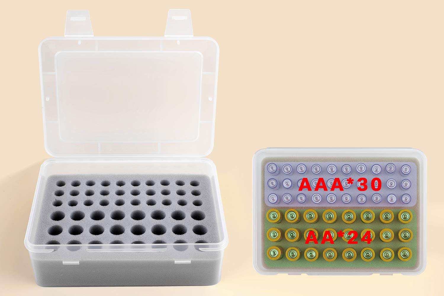 Battery Organizer Storage Box, Garage Case Holder for 24* AA, 30* AAA Batteries (Bag Not Include Batteries Pack)-White