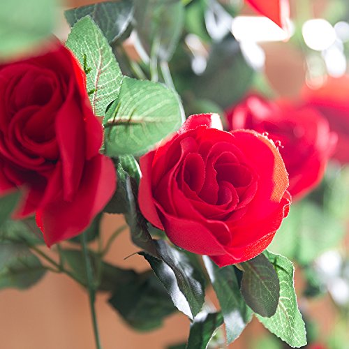 4 Pack 32FT Red Flower Garland Rose Flower Banners Artificial Aesthetic Flowers for Wedding Arch Party Garden Craft Room Décor(Red)