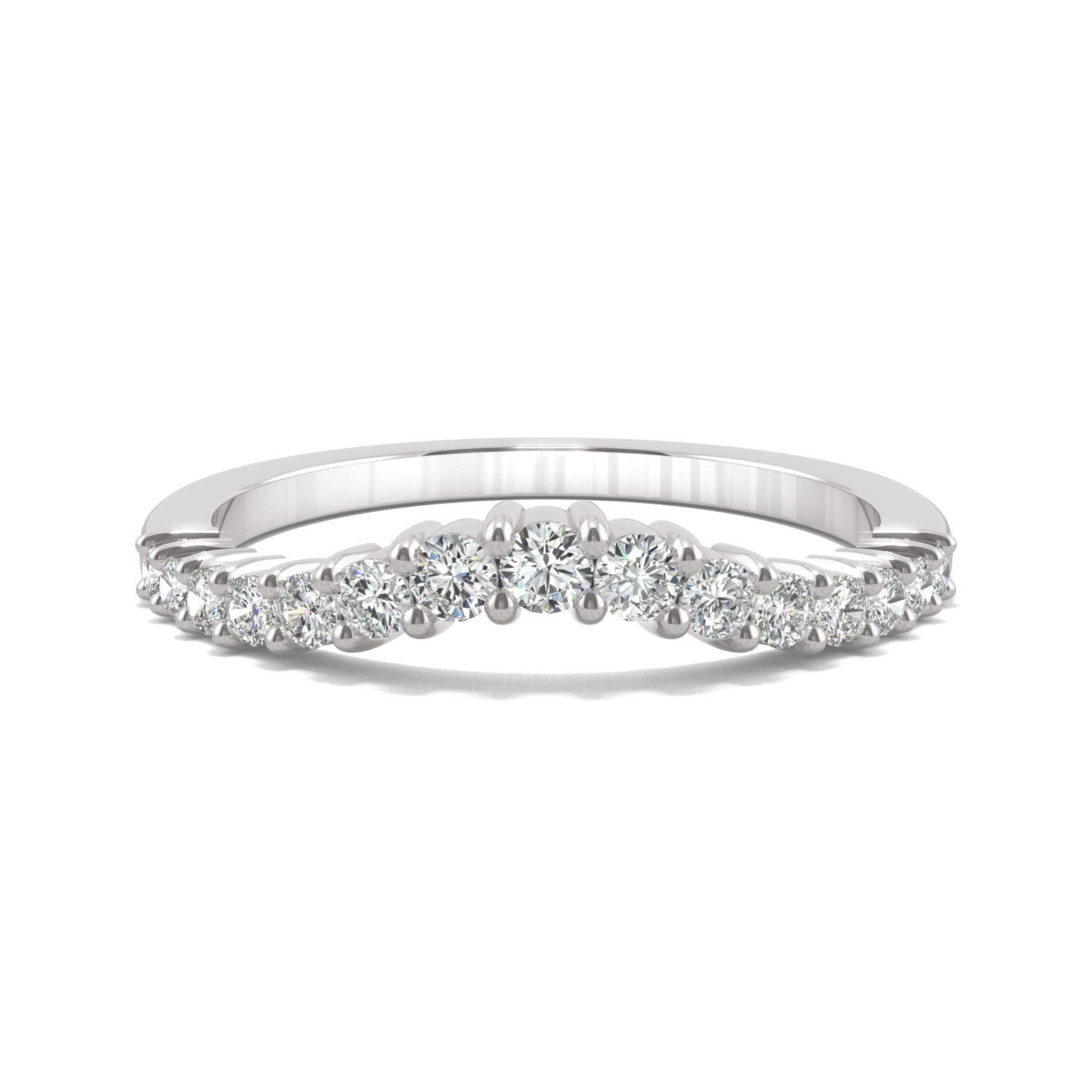 14K White Gold 2.3mm Round Moissanite Curved Graduated Band- size 8 0.39cttw DEW by Charles & Colvard