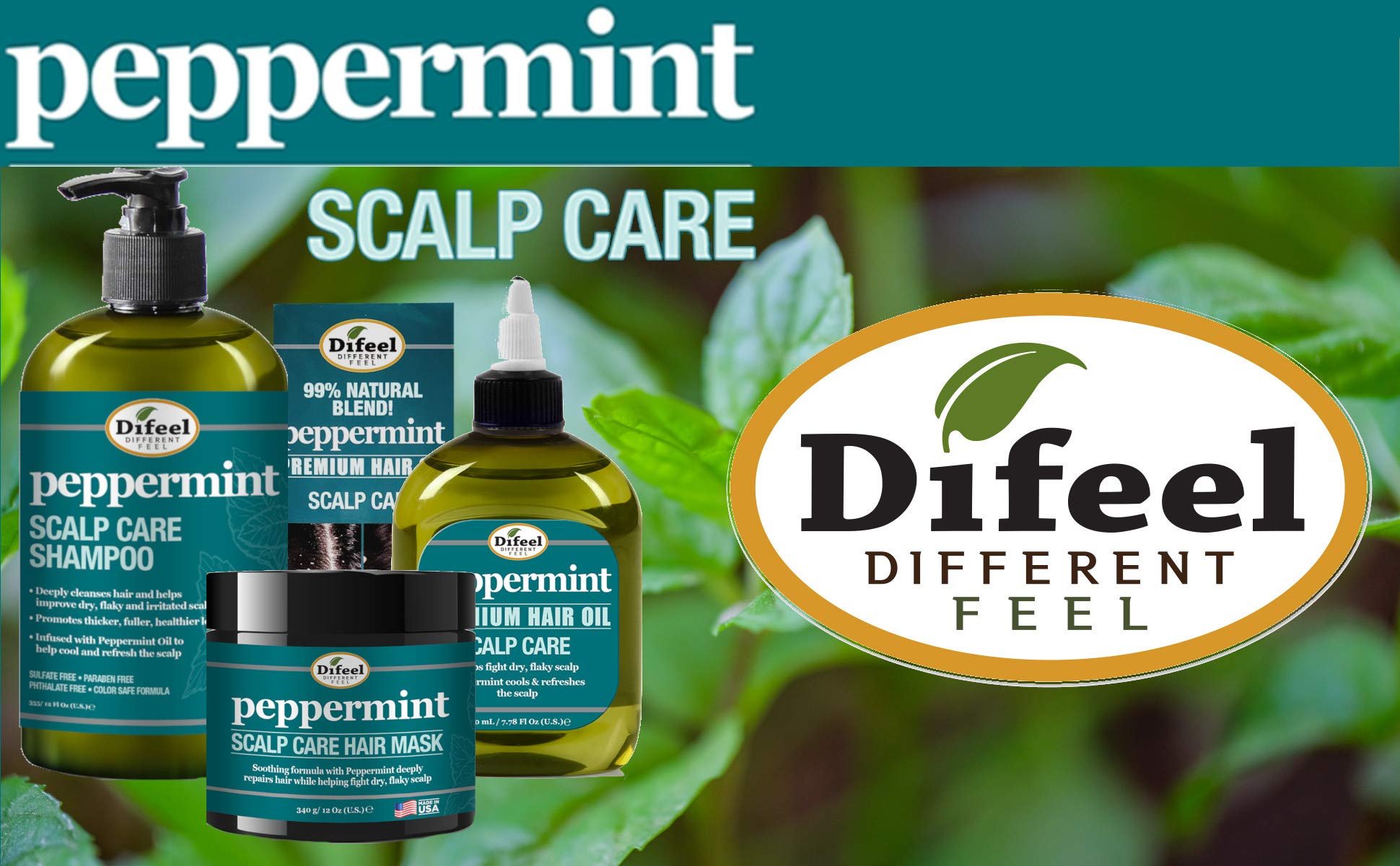Difeel Peppermint Scalp Care Shampoo 12 oz. - Sulfate Free Shampoo Made with Natural Ingredients