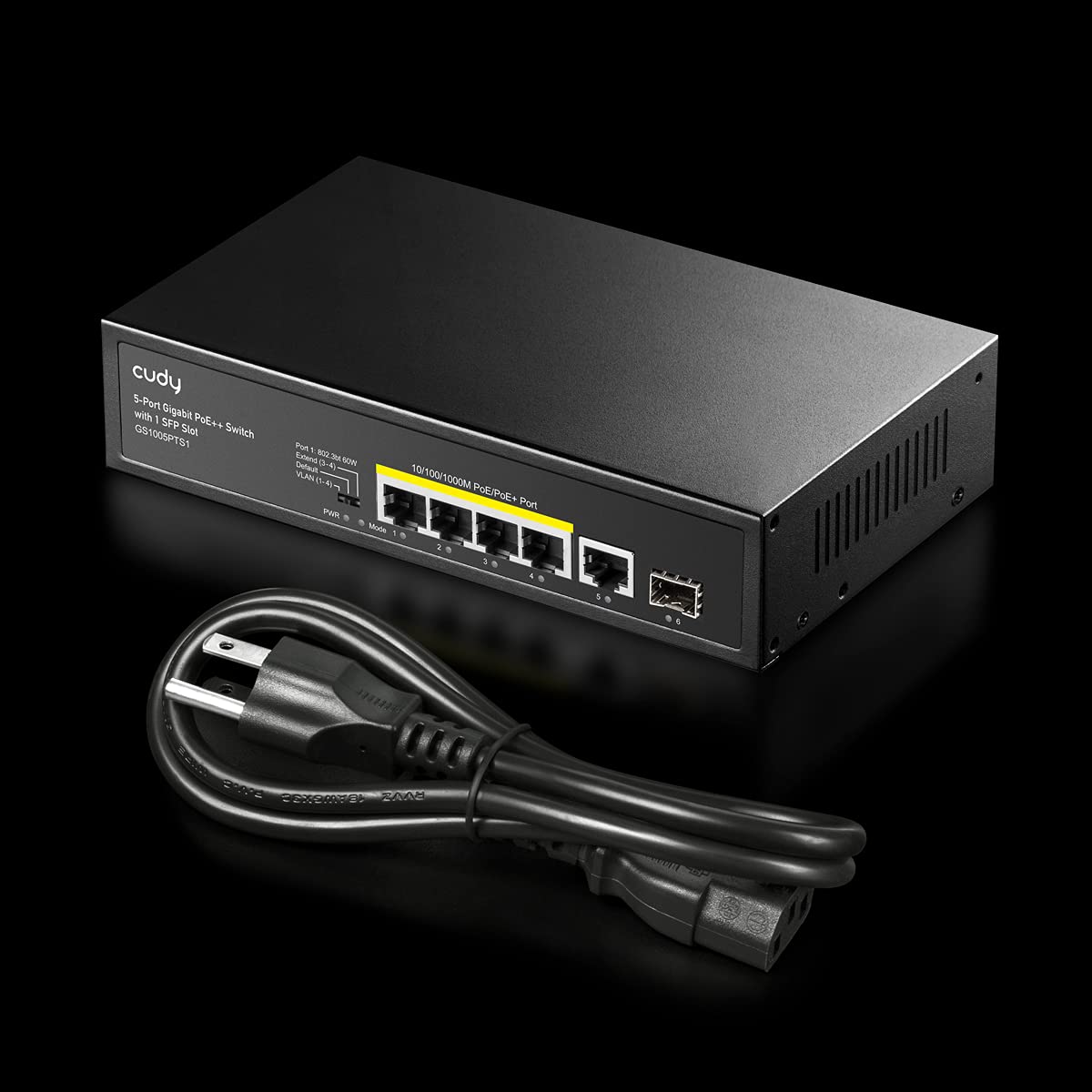 Cudy 5 Port 120W Gigabit PoE+ Switch, PoE Switch, 60 Watts Port 1, 4 PoE Ports, 802.3 at/AF, VLAN, Extension to 250 Meters, Not Support 802.3bt, GS1005PTS1