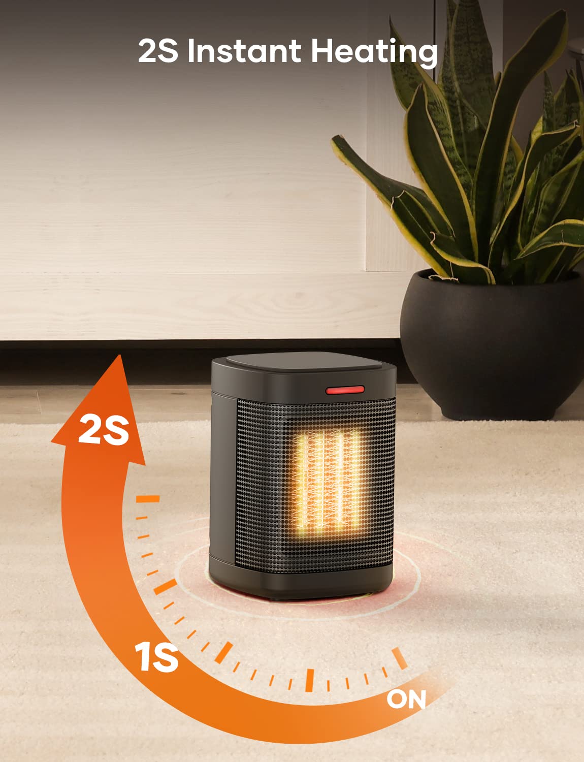 500W PTC Small Ceramic Electric Heater, Portable Electric Space Heater with One-Click, Fast Safety Heating, Overheating and Tip-Over Protection, Mini Space Heater for Indoor Use Office Bedroom