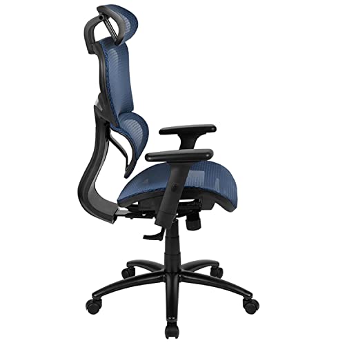 Flash Furniture LO Ergonomic Mesh Office Chair with 2-to-1 Synchro-Tilt, Adjustable Headrest, Lumbar Support, and Adjustable Pivot Arms in Blue