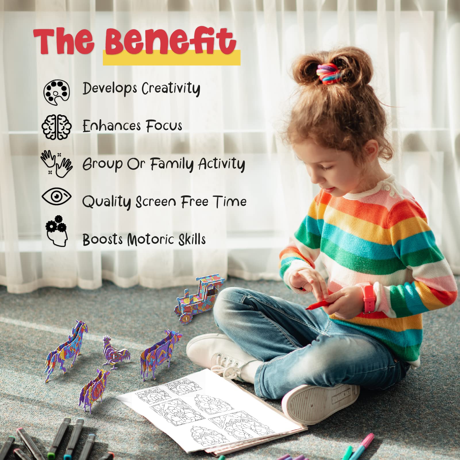 3D Coloring Puzzle Set with Unique Mandala Pattern - DIY 3D Puzzles for Kids Ages 7-15 - Arts and Crafts for Girls & Boys 3-d Puzzles Animal Drawing Art Kits for Kids - 6 Different Shapes