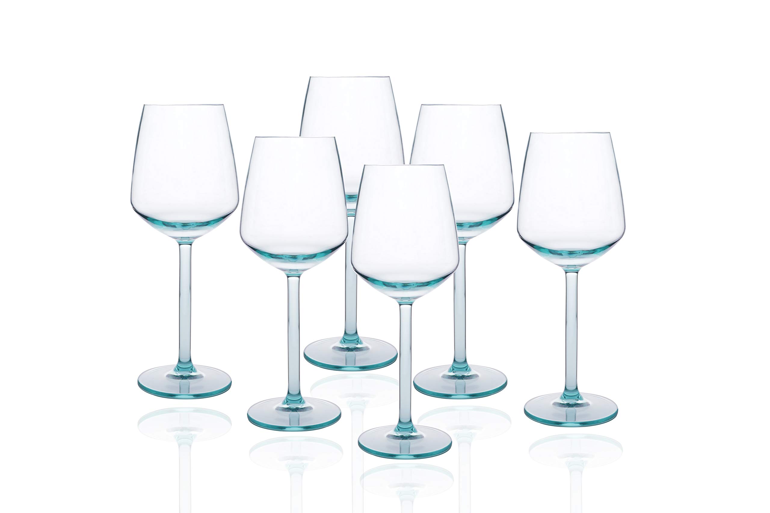14-ounce Unbreakable Plastic Acrylic Stem Wine Glasses, set of 6-Teal, Red or White Wine Glass, Dishwasher Safe, BPA Free