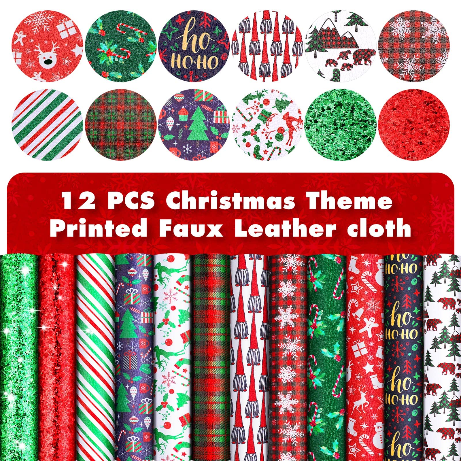 12 Pieces Christmas Faux Leather Sheets Plaid Check Printed Synthetic Leather Sheet Snowflake Pattern Faux Leather Fabric Sheet for DIY Christmas Earrings Bows Craft Making (Fresh Style)