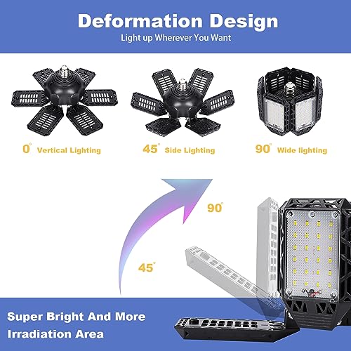 2-Pack 160W LED Garage Light with 6+1 Multi-Position Panels - 16000LM 6500K E26/E27 Deformable LED Ceiling Lights, Easy-Installation LED Lights, Workshop,Basement Bay