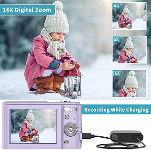 Digital Camera, FHD 1080P 36MP Video Camera Rechargeable Kids Camera with 16X Digital Zoom & 2 Batteries, Compact Point and Shoot Portable Small Camera for Teens Students