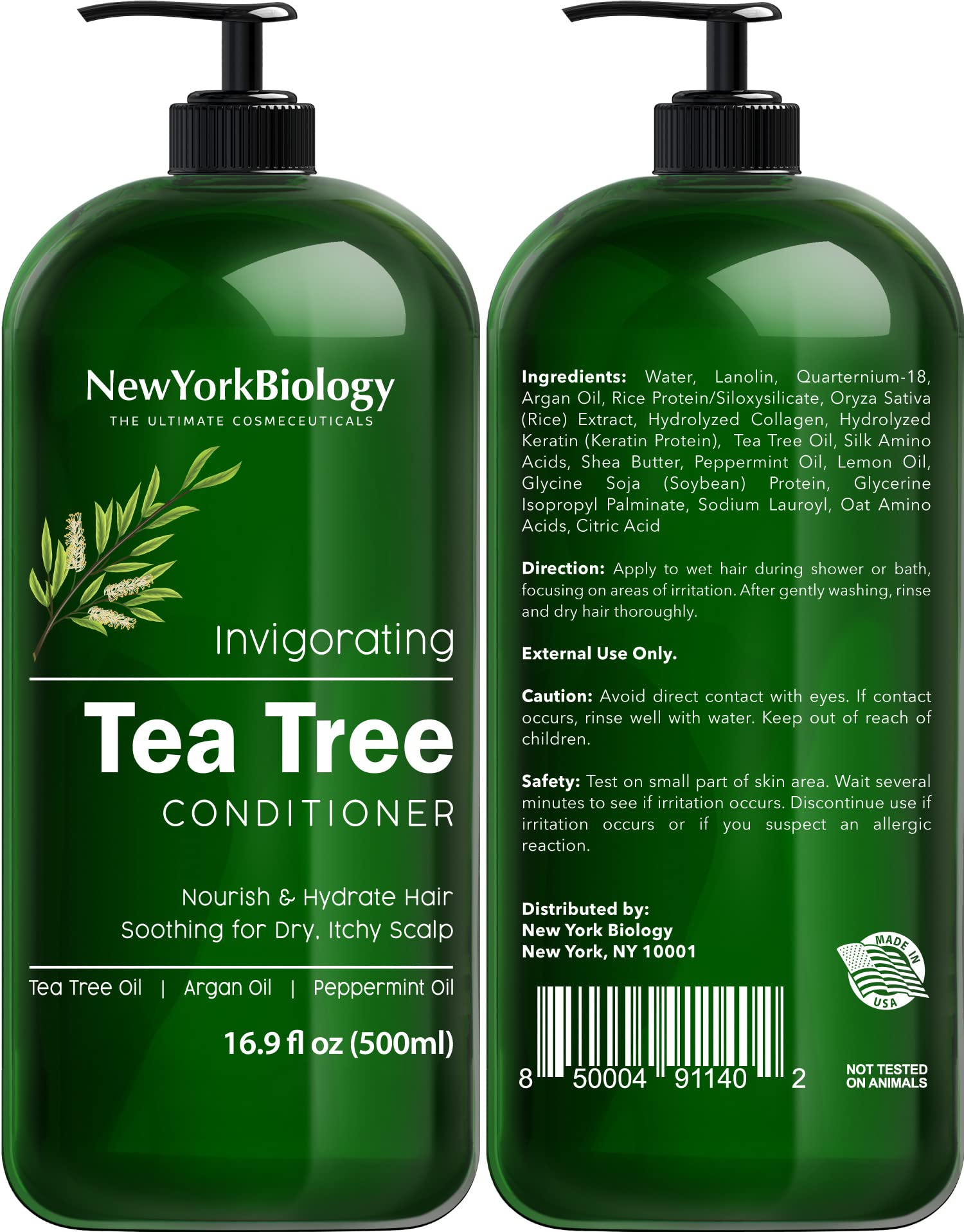 New York Biology Biotin Shampoo and Conditioner Set for Hair Growth with Tea Tree Shampoo and Conditioner Set - Thickening Formula for Hair Loss Treatment - Relief for Dandruff – 16 fl. Oz