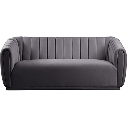 Meridian Furniture 674Grey-S Dixie Collection Modern | Contemporary Velvet Upholstered Sofa with Deep Channel Tufting, 84" W x 37" D x 32.5" H, Grey