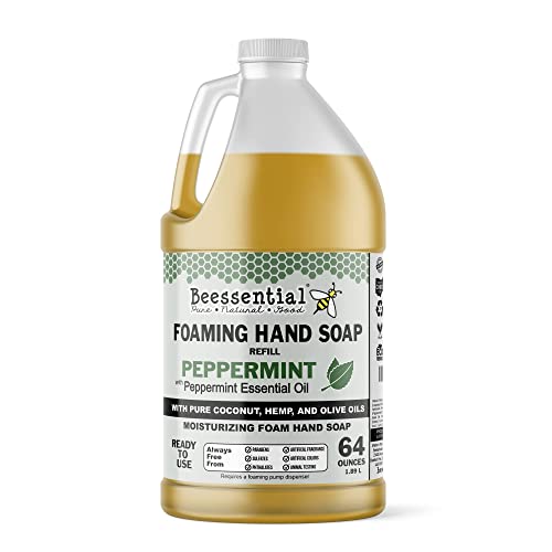 Beessential All Natural Bulk Foaming Hand Soap Refill, 64 oz Peppermint | Made with Moisturizing Aloe & Honey - Made in the USA