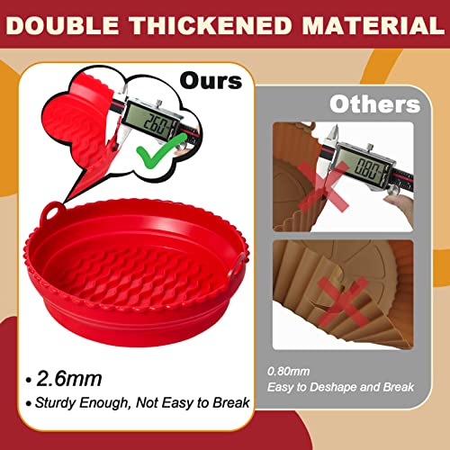 2-Pack Air Fryer Silicone Liners, 8.27in Foldable Silicone Air Fryer Pot for 5-8 Qt Reusable Silicone Air Fryer Baskets Oven Accessories 2 Pack(Blue+Red)