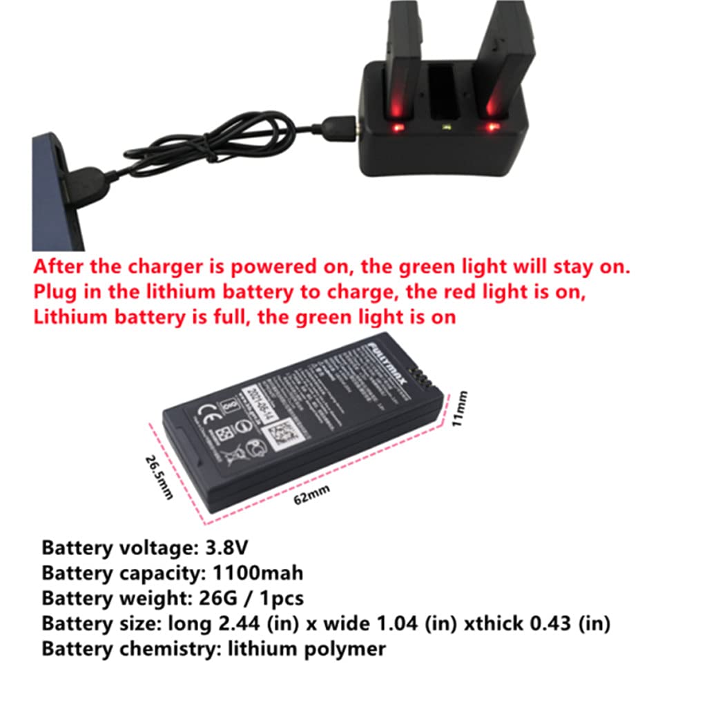 2PCS 3.8V 1100mAh Lithium Battery with 3-in-1 Charger for DJI Tello Remote Control Drone