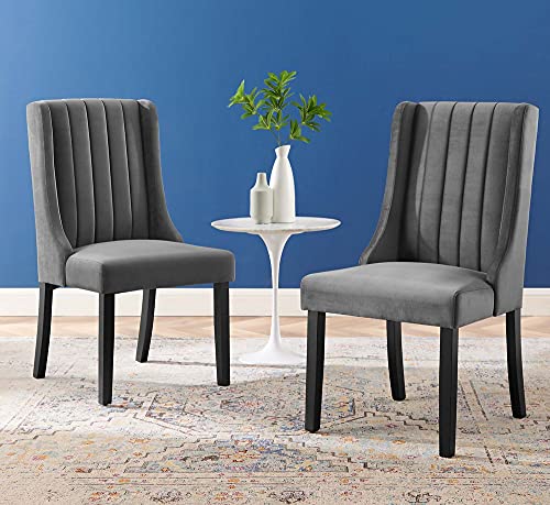 Modway Renew Performance Velvet Parsons Dining Chairs in Gray-Set of 2