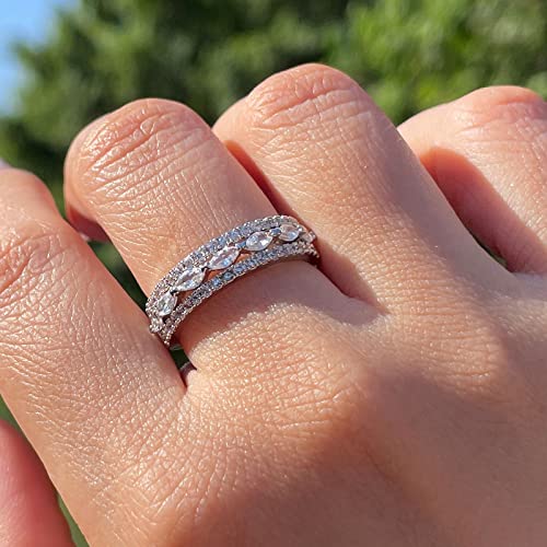 18K White Gold Eternity Rings for Women Marquise Cubic Zirconia Wedding Bands Engagement Promise Ring 1cttw Size 10