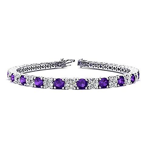 14K White Gold Plated 925 Sterling Silver 8.00 Ct Round Cut Created Amethyst & CZ Diamonds Tennis Bracelet (8)