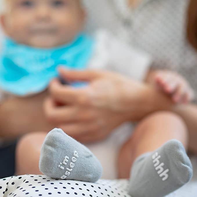 Baby Socks Gift Set - Unique Baby Shower or Newborn Gift - 4 Pairs of Cute Funny Quotes in Gift Box