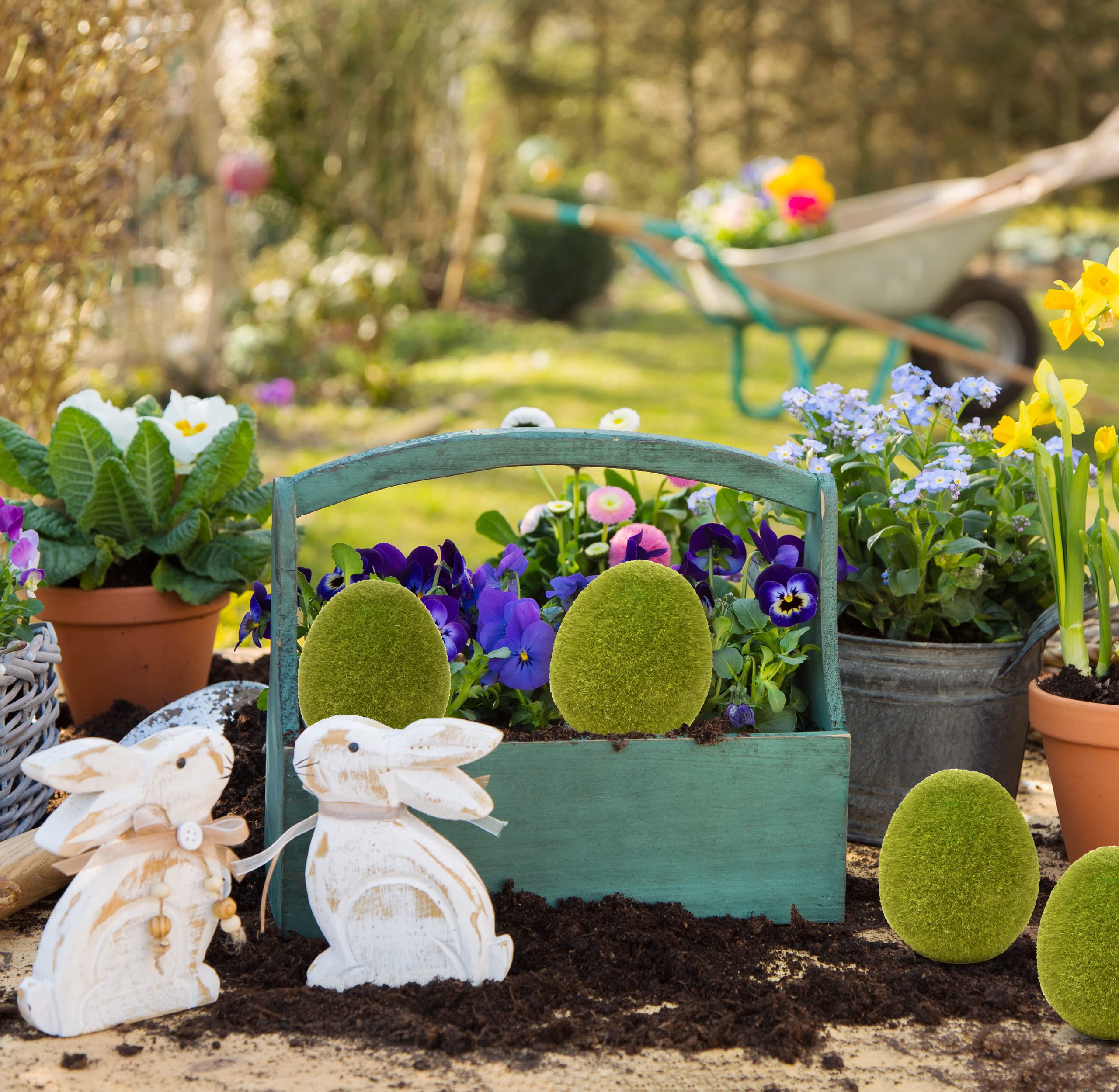 6 Easter Green Mossy Eggs Spring Decor Artificial Fuzzy Flocked Moss Balls Decorative Holiday Furry Covered Egg for Indoor Home Kitchen Table Shelf Bowl Decorations & Outdoor Garden Yard Potting Craft