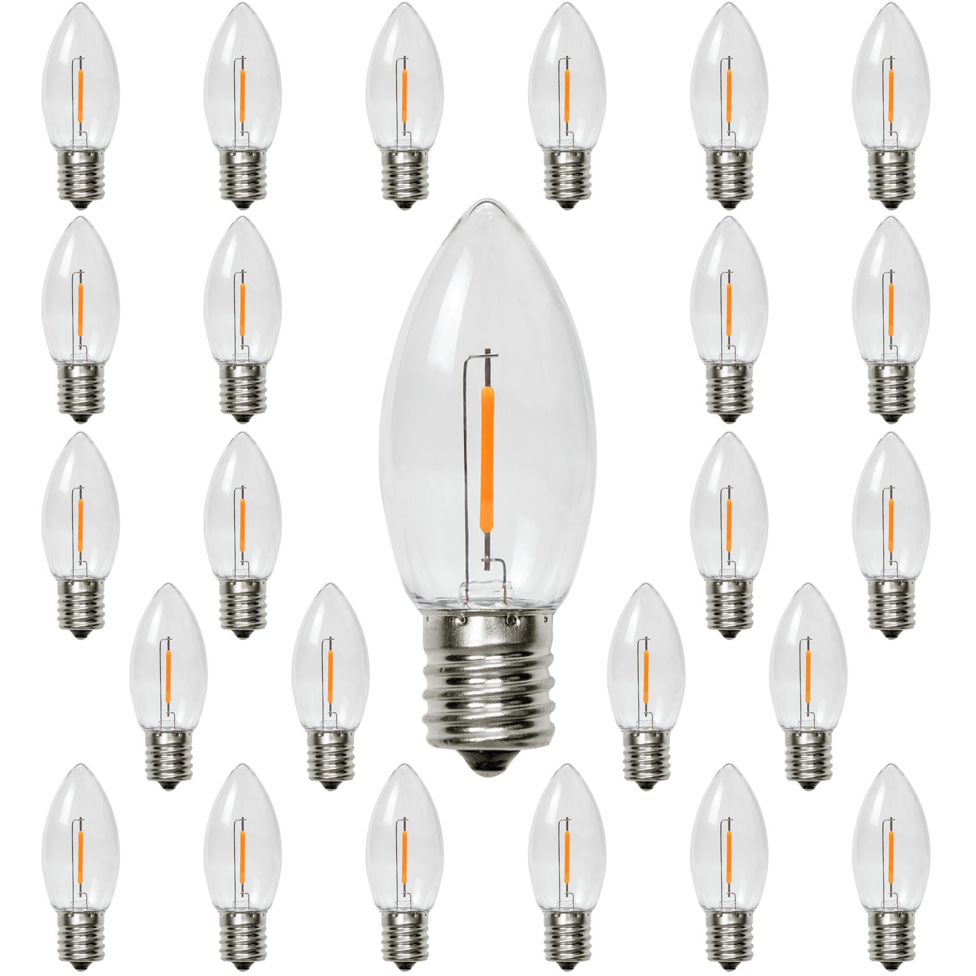 25 PACK C9 LED Christmas Light Bulb, C9 LED Replacement Bulb for Christmas String Lights, E17 Intermediate Base, 2200K Warm White, Commercial Grade Holiday Clear Plastic Bulbs Dimmable Shatterproof