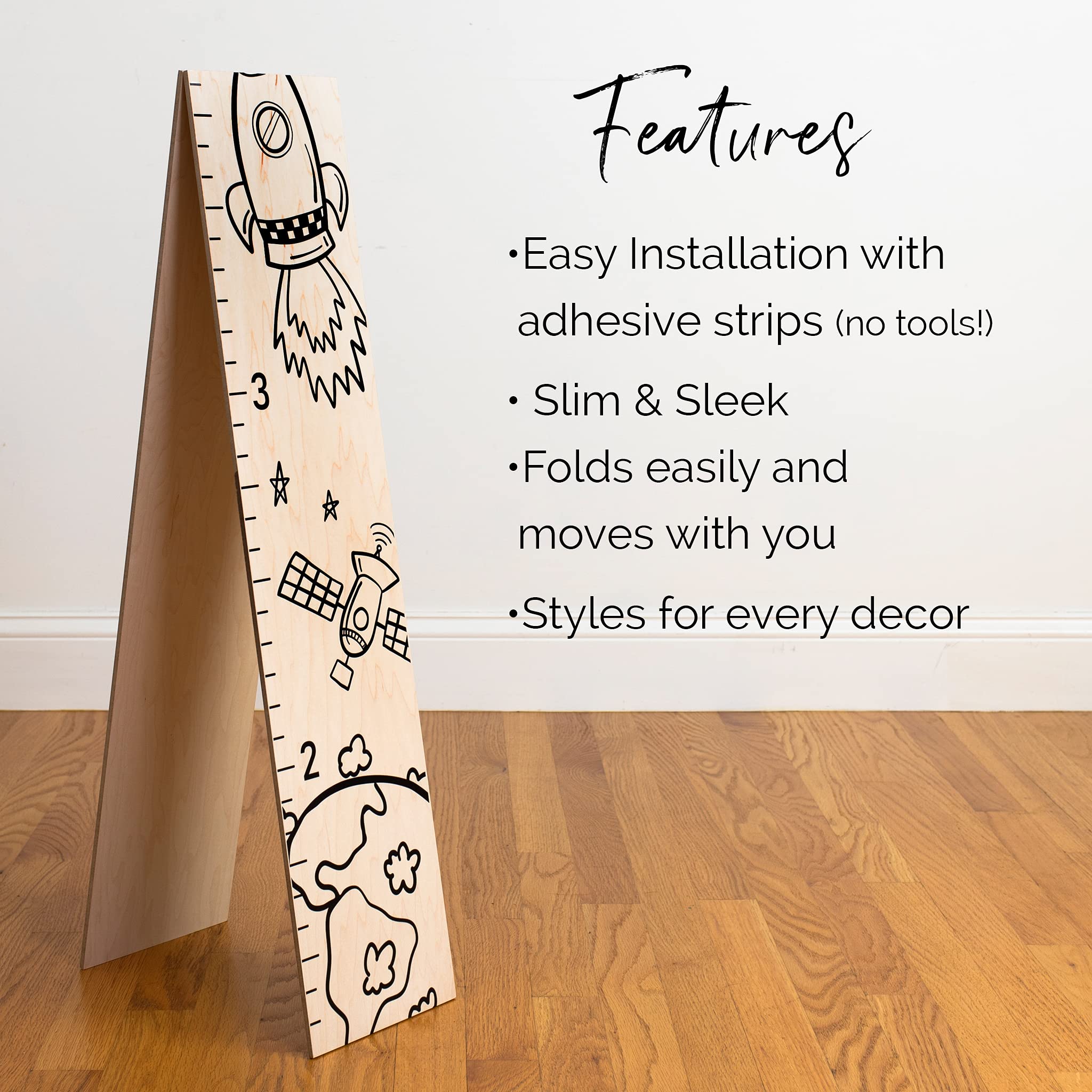 Headwaters Studio Outer Space Growth Chart - Growth Chart for Wall Height Chart for Kids Height Growth for Kids Height Measurement Growth Kids Growth Chart Height Measurement Tool-Natural - 63" x 6.7"