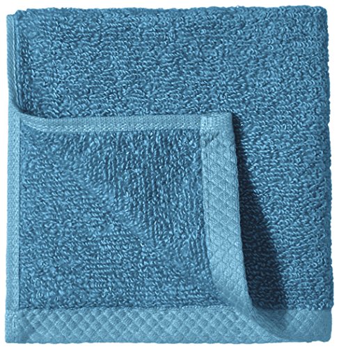 Amazon Basics Cotton Washcloths, Quick-Dry, 12" x 12", 12-Pack, Lake Blue