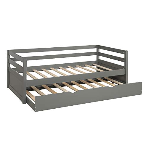 Merax Twin Daybed with Trundle, Solid Wood Captains Bed Twin Size Sofa Bed Frame (Grey)