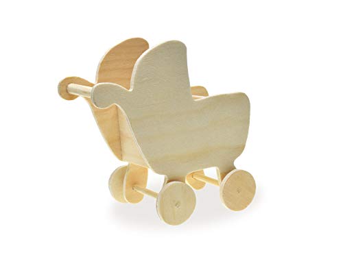 Baby Carriage Pram Stroller Miniature Wood for Baby Shower, Crafts, & DIY - 4 Inches Tall