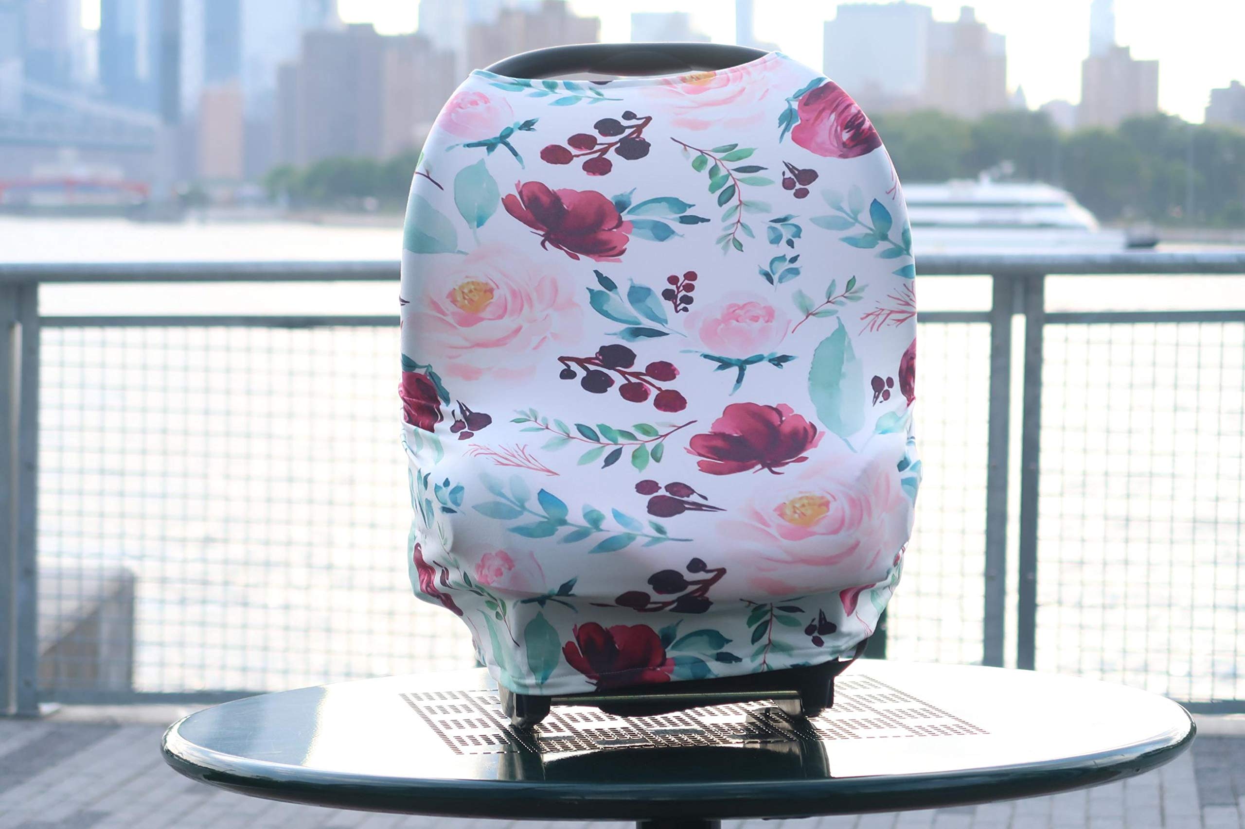 Baby Carseat Cover with Carrying Pouch Nursing/Breastfeeding 3 in 1 Multi-Use Extra Soft Floral Car Seat Canopy Baby Shower/New Moms and Dads