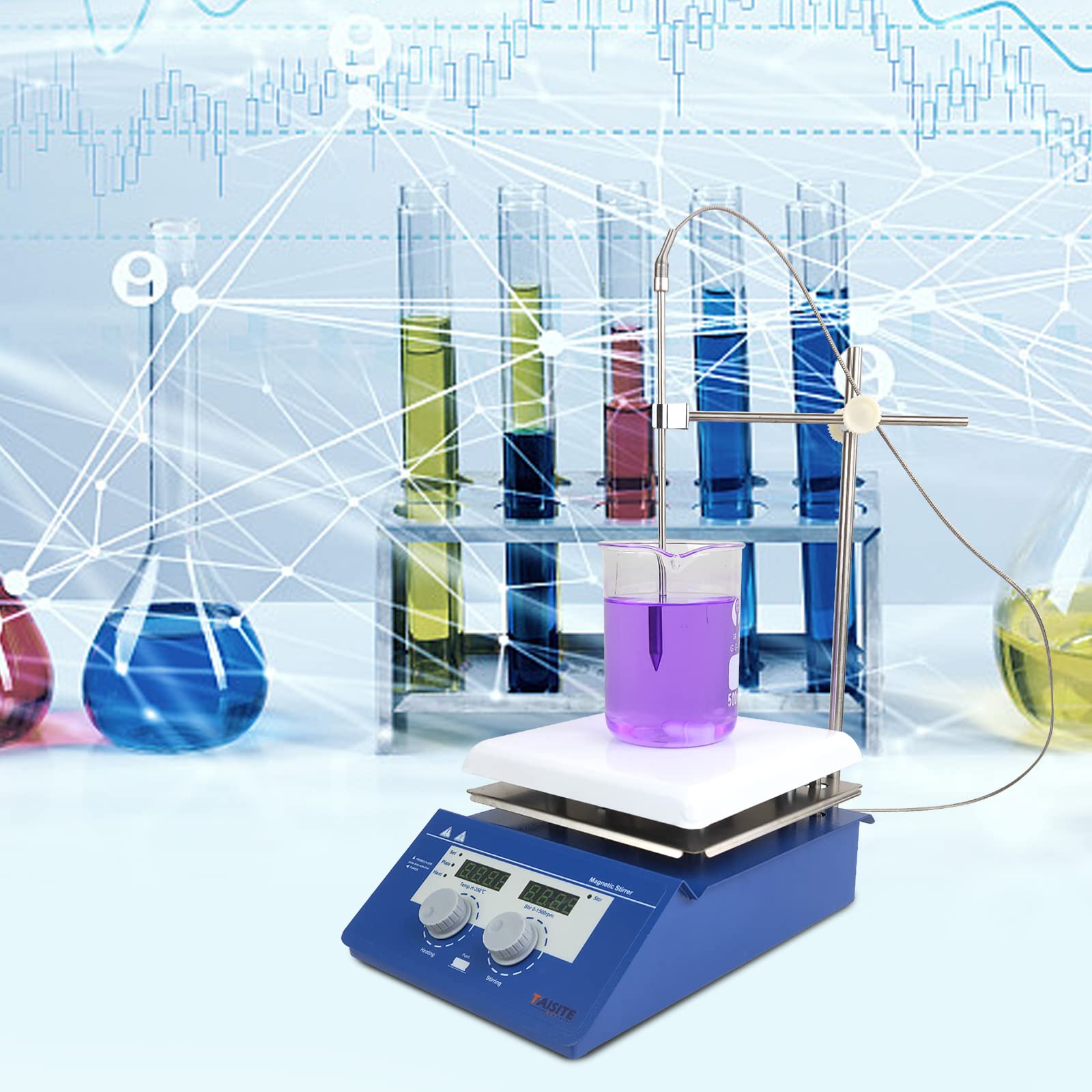 Digital Magnetic Hotplate Stirrer LED Display with Temperature Probe and Stir Bar Mixer 20L Stirring Capacity 350°C/662°F Hot Plate with Magnetic Stirrer 1500RPM