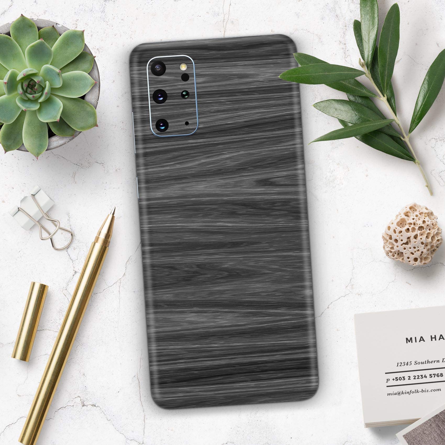 DesignSkinz Dark Slate Wood Protective Vinyl Decal Wrap Skin Cover Compatible with The Samsung Galaxy S20 (Screen Trim & Back Glass Skin)