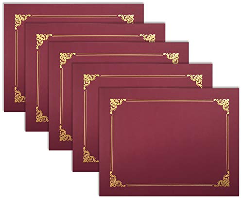 25 Pack Red Certificate Holders, Diploma Holders, Document Covers with Gold Foil Border, by Better Office Products, for Letter Size Paper, 25 Count, Crimson Red