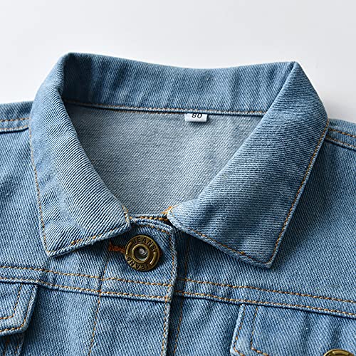 Noubeau Toddler Baby Boys Girls Jean Jacket Kids Denim Jacket Long Sleeve Button Top Coat Casual Outerwear (Blue, 2-3T)