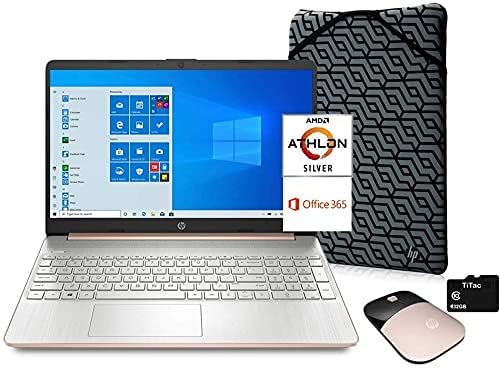 HP 2021 Pavilion 15 15.6" HD Laptop Computer, AMD Athlon Silver 3050U (Beats i3-7100U), 4GB DDR4, 128GB SSD, Webcam, USB-C, HDMI, 1 Year of Microsoft 365, Windows 10 S, Rose Gold, TiTac Accessory