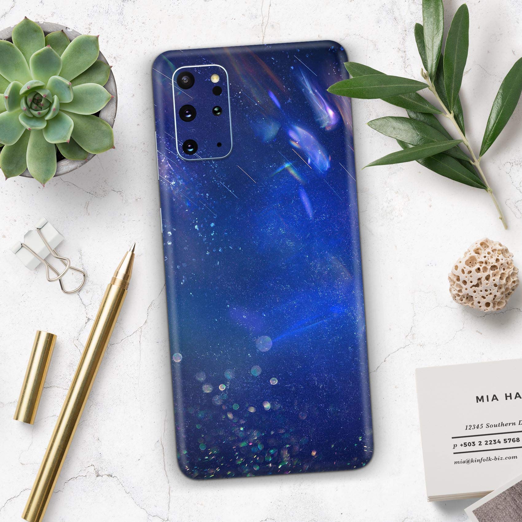 DesignSkinz Deep Blue Unfocused Scratches Protective Vinyl Decal Wrap Skin Cover Compatible with The Samsung Galaxy S20 (Screen Trim & Back Glass Skin)