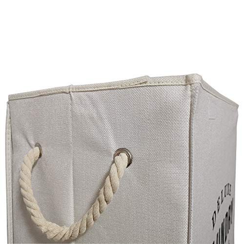 Laundry Hamper with Lid and Rope Handles,Foldable Hamper Easily Transport Laundry Basket,Linen Clothing Storage and Organization for Home Bedroom,Extra Large Capacity Toy Box,(Beige White)