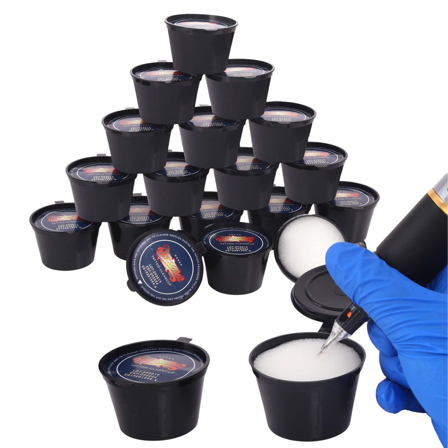 18pcs Disposable Dip Foam Rinse Caps Cups Cleaning for Machines and Needle, Tip Rinse Dip Clean Professional Dip Foam Cleaning Cup Clean Supplies