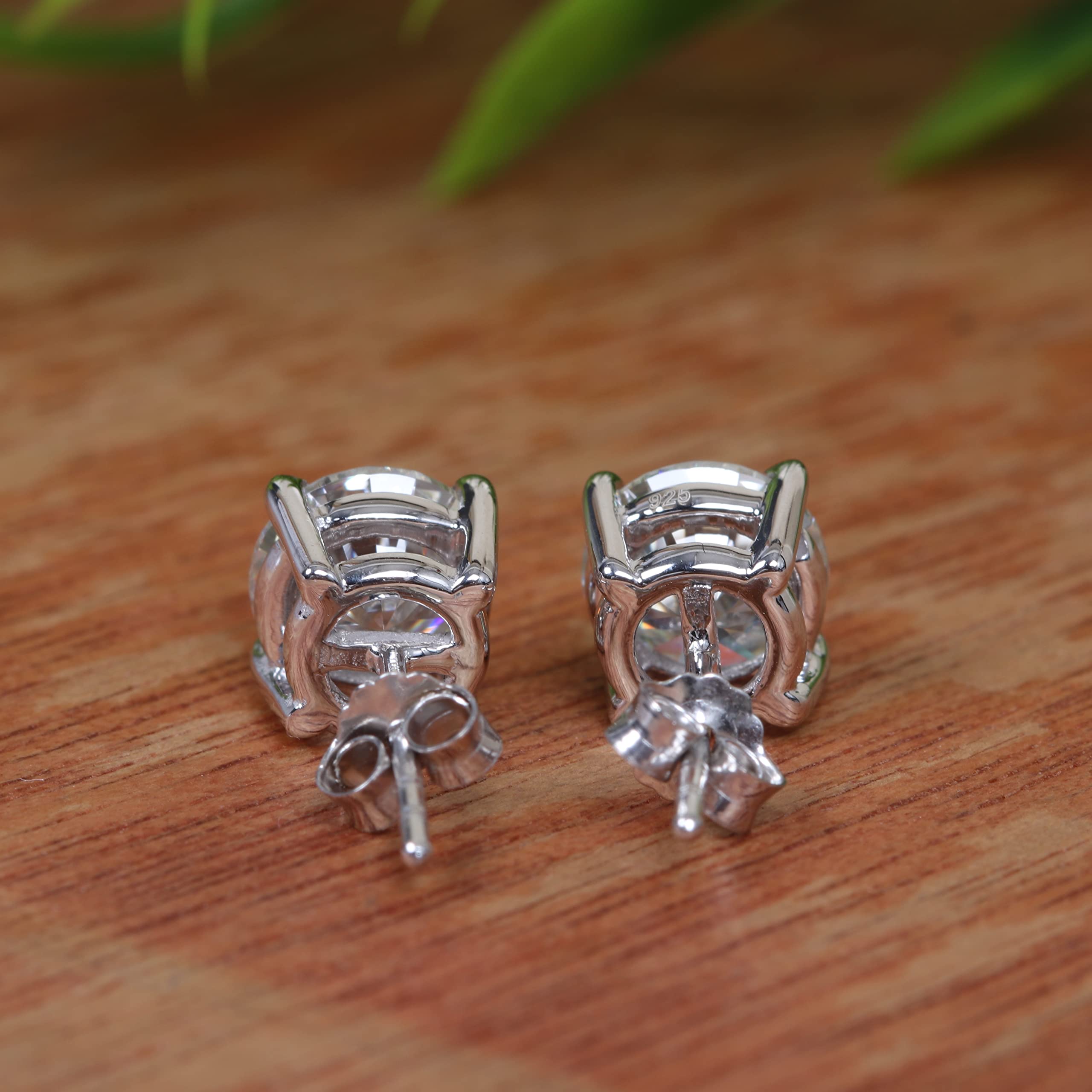 14k White Gold Post Round Brilliant Cut White Moissanite Diamond 925 Sterling Silver Stud Earrings - E55
