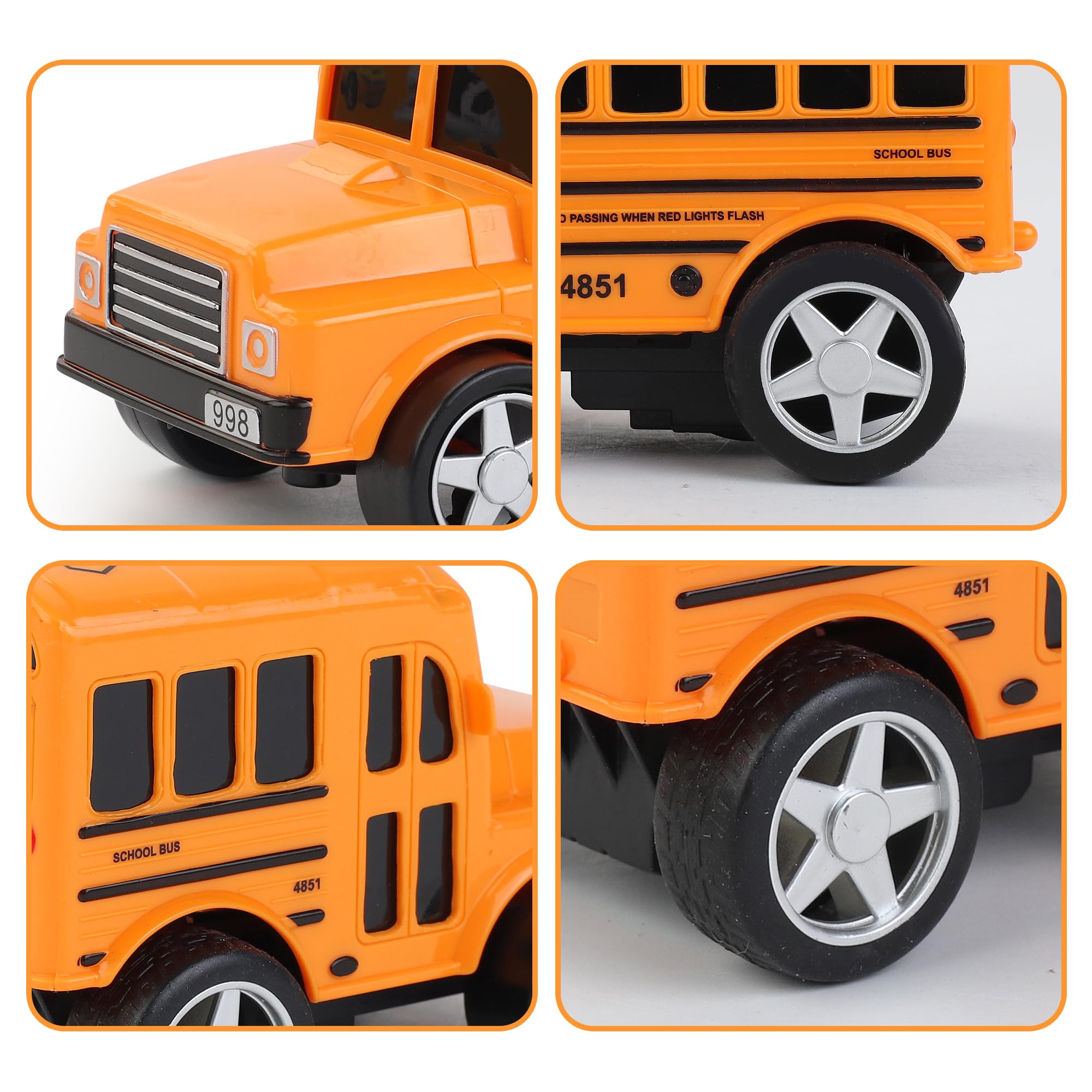 12 Pack in Box Chubby School Bus Model Toys - 4 inches Classic Long Nose Friction Powered 360 Rotation Vehicles - Ideal Gift, Party Favors for Kids (1 Dozen)