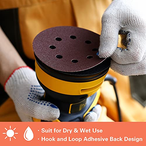 165pcs Orbital Sander Sandpaper Sanding Discs 5 Inch 8 Hole 40 60 80 120 180 240 320 400 600 Grit, Hook and Loop Random Orbital Sandpaper Assortment for Wood STUHAD