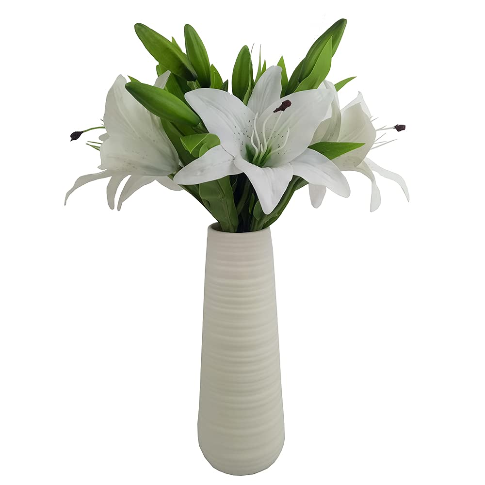 5 Bouquets Artificial Lily Flowers - Lily Fake Flower Suitable for Wedding Party Home Garden Dining Table Shop Decoration Photography Props (White)