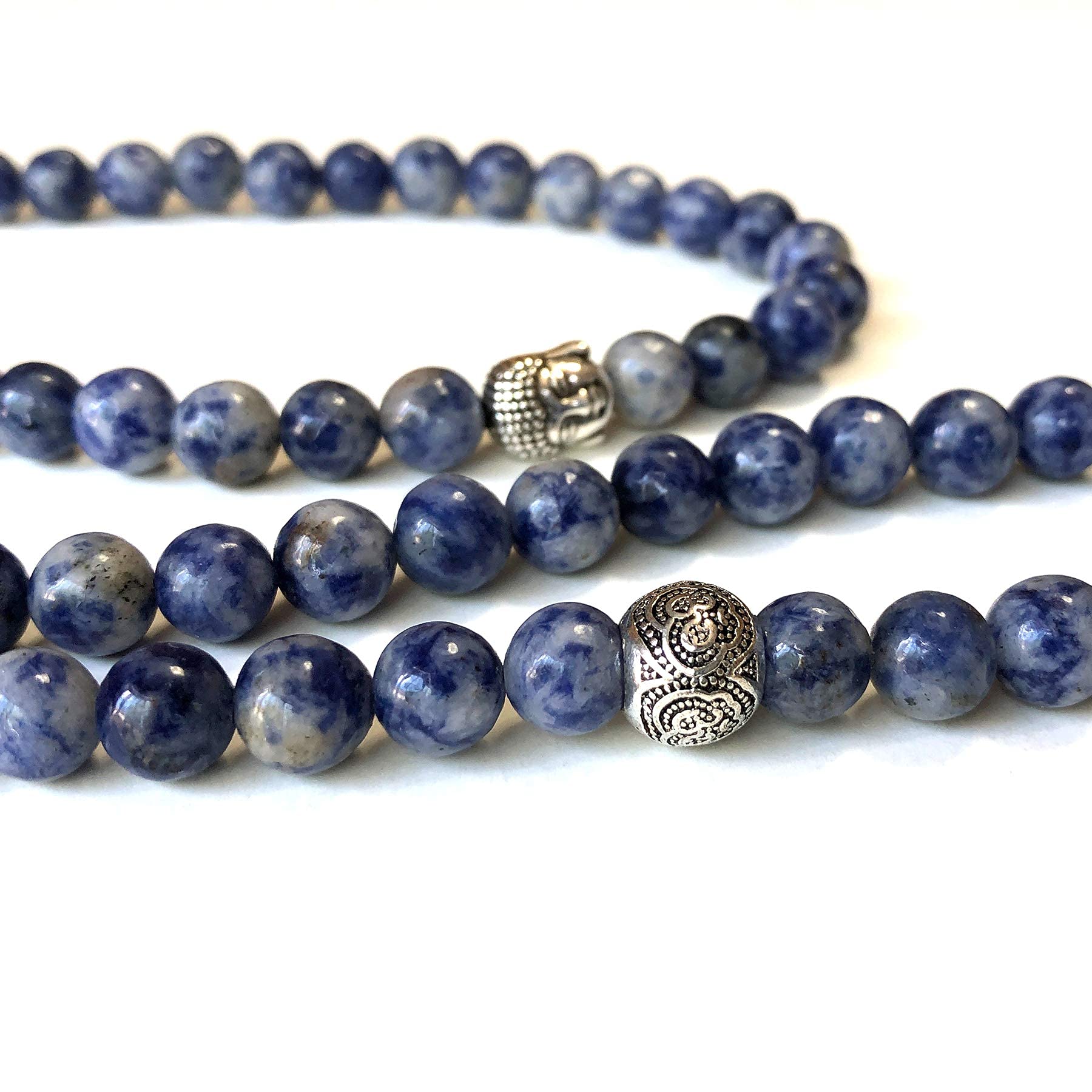108 Bead Sodalite Gemstone 8mm Mala Beads - Yoga Meditation Mala Bracelet Necklace - Intuition Stone